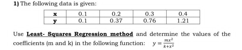 Solved 1) The following data is given: [- ] Use Least- | Chegg.com