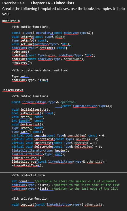 Solved Exercise L3-1 Chapter 16 – Linked Lists Create the | Chegg.com