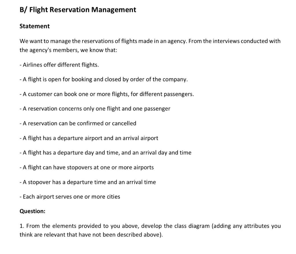 Solved Statement We want to manage the reservations of | Chegg.com