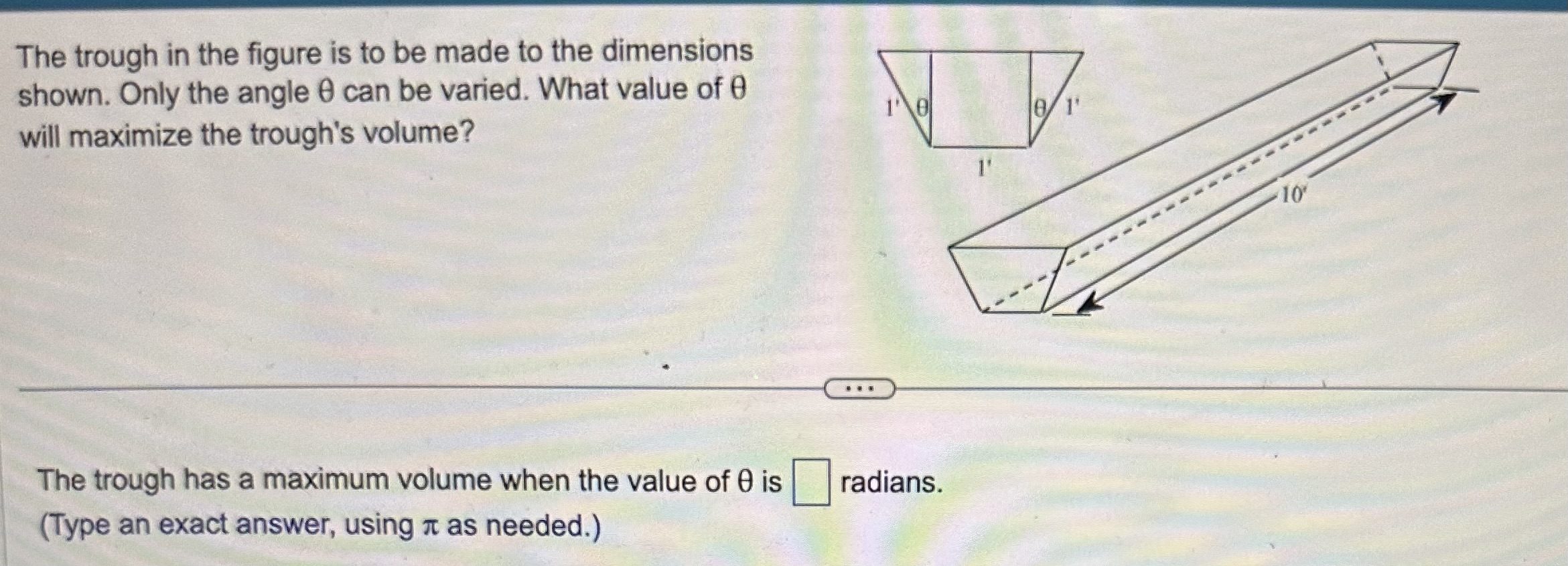 Solved The trough in the figure is to be made to the | Chegg.com