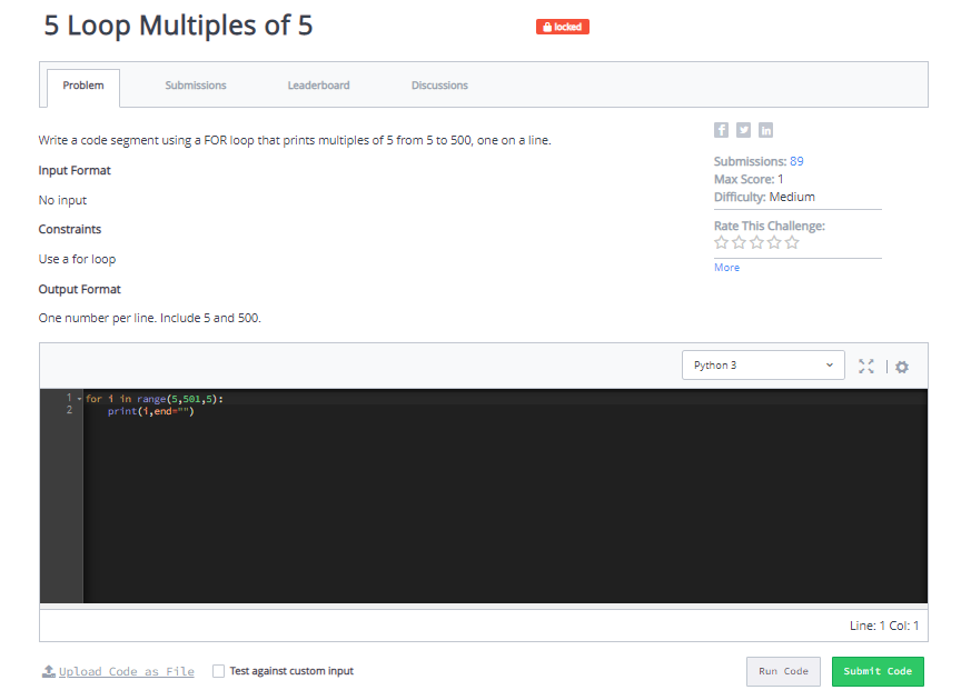 Solved 5 Loop Multiples Of 5 Locked Problem Submissions 