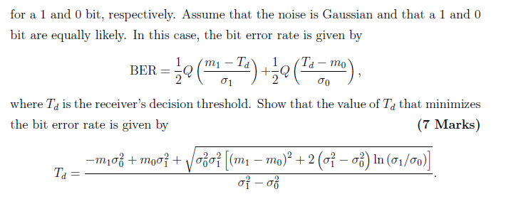 Solved 7. Consider a binary digital communication system | Chegg.com