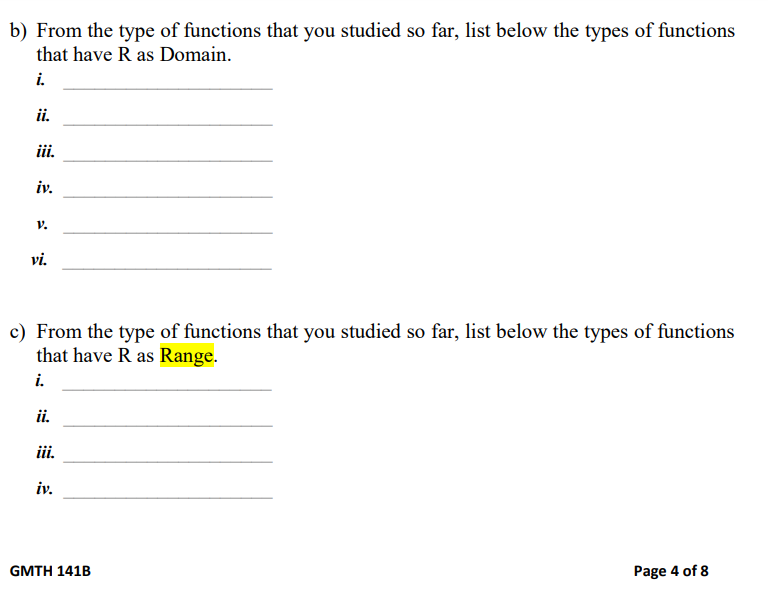 Solved b) From the type of functions that you studied so | Chegg.com