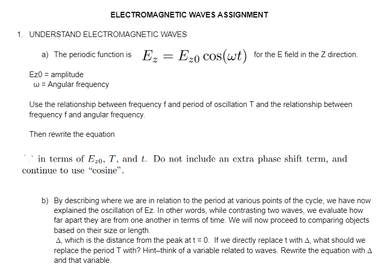 Solved ELECTROMAGNETIC WAVES ASSIGNMENT 1. UNDERSTAND | Chegg.com