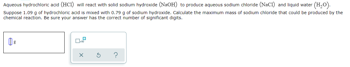 Solved Aqueous hydrochloric acid (HCI) will react with solid | Chegg.com