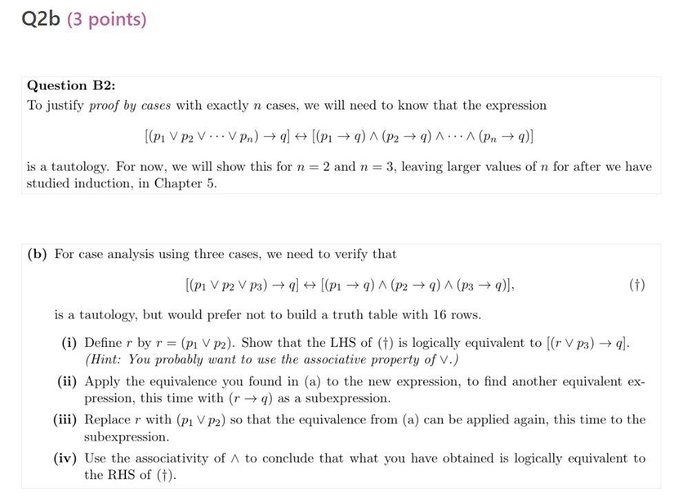 Question B2: To justify proof by cases with exactly n | Chegg.com