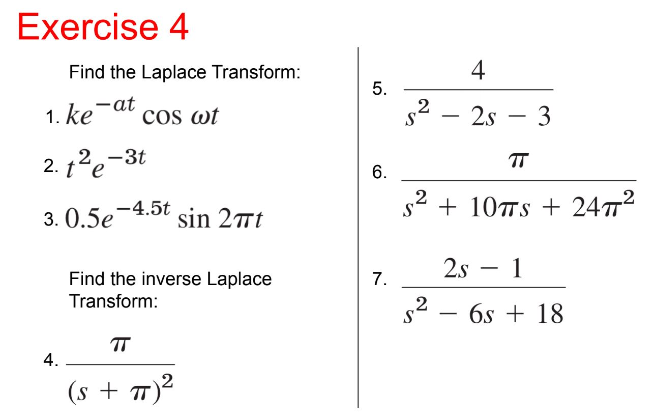 Solved Exercise 4 4 Find the Laplace Transform: - at COS Wt | Chegg.com