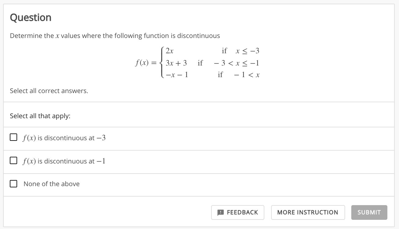 Solved Question Determine the x values where the following | Chegg.com