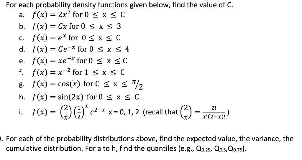 Solved For each probability density functions given below, | Chegg.com
