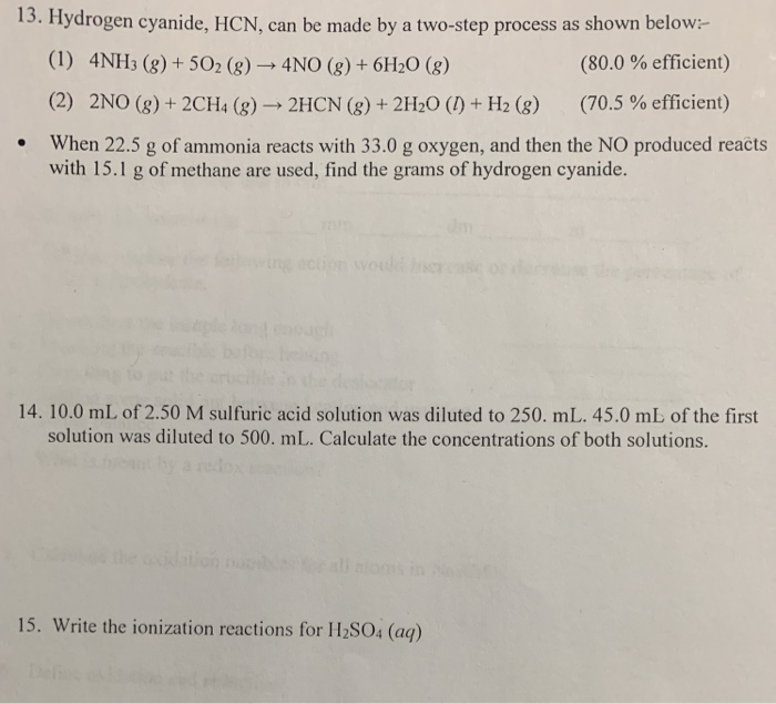 Solved 13. Hydrogen cyanide, HCN, can be made by a two-step | Chegg.com