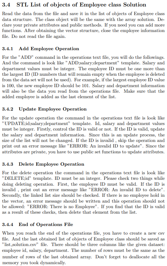 Solved 3.4 ﻿STL List of objects of Employee class | Chegg.com