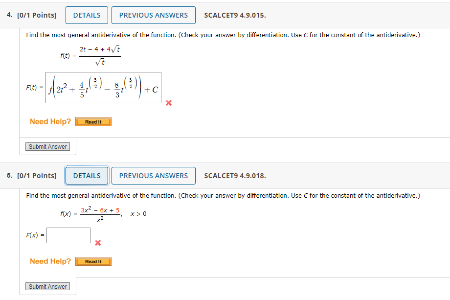 Solved Find the most general antiderivative of the function. | Chegg.com