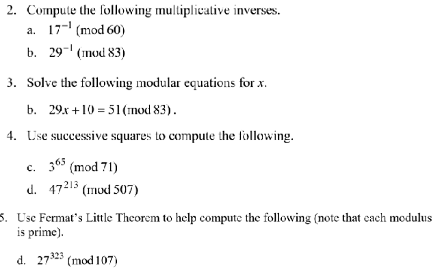Solved 2. Compute the following multiplicative inverses. a. | Chegg.com