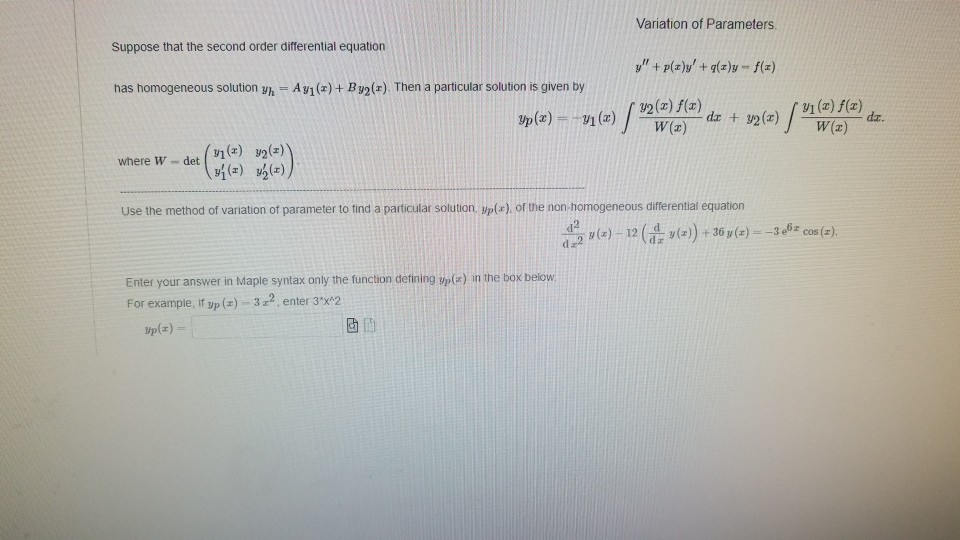 Solved Variation Of Parameters Suppose That The Second Order