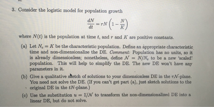 Solved 3. Consider the logistic model for population growth | Chegg.com