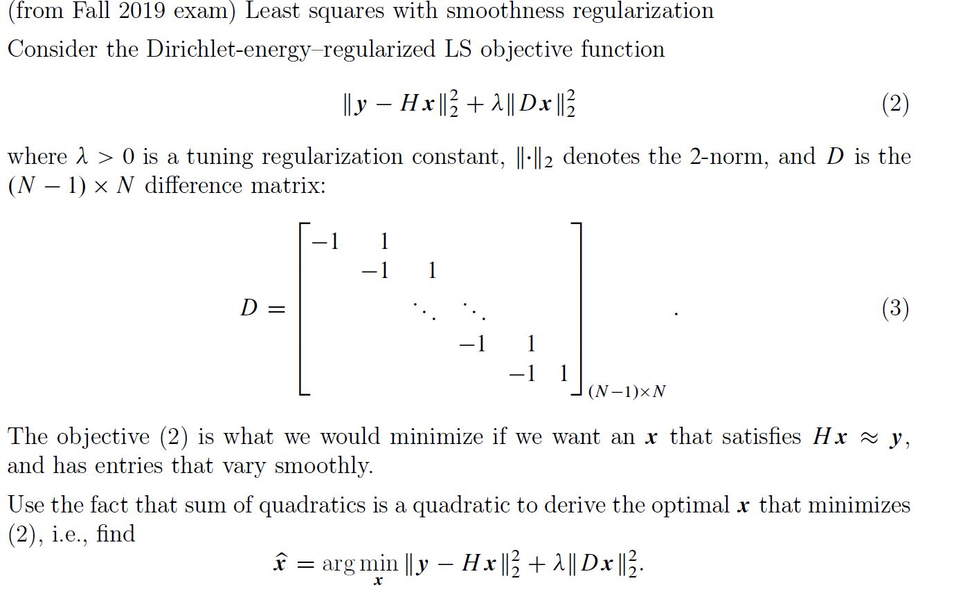 Solved (from Fall 2019 exam) Least squares with smoothness | Chegg.com