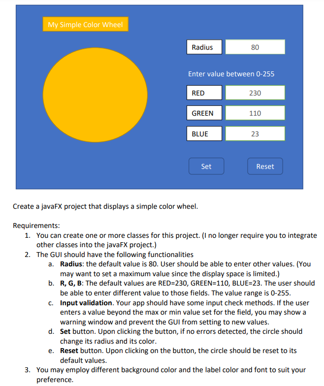 Create a javaFX project that displays a simple color | Chegg.com