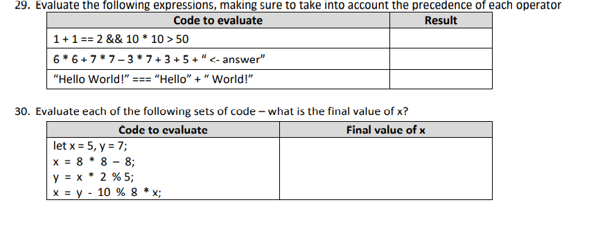 Solved 29. Evaluate the following expressions, making sure | Chegg.com