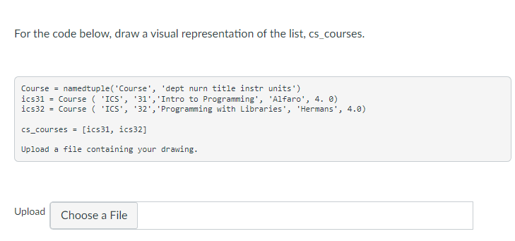 Solved Course = namedtuple('Course', 'dept nurn title instr | Chegg.com