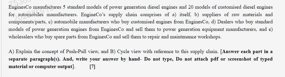 Solved EnginesCo manufactures 5 standard models of power | Chegg.com