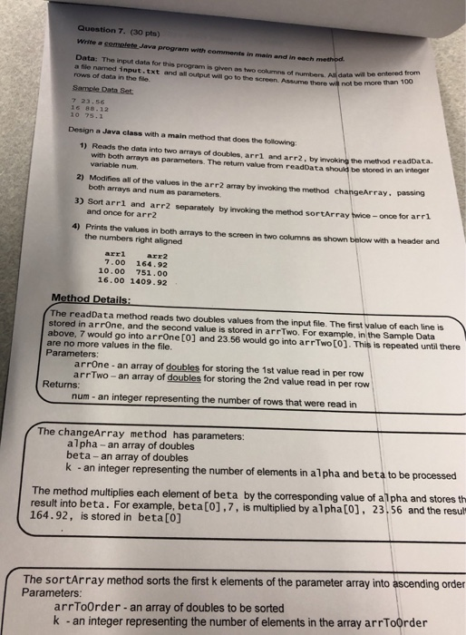 Solved Question 7. (30 pts) Write a comelete Java program | Chegg.com