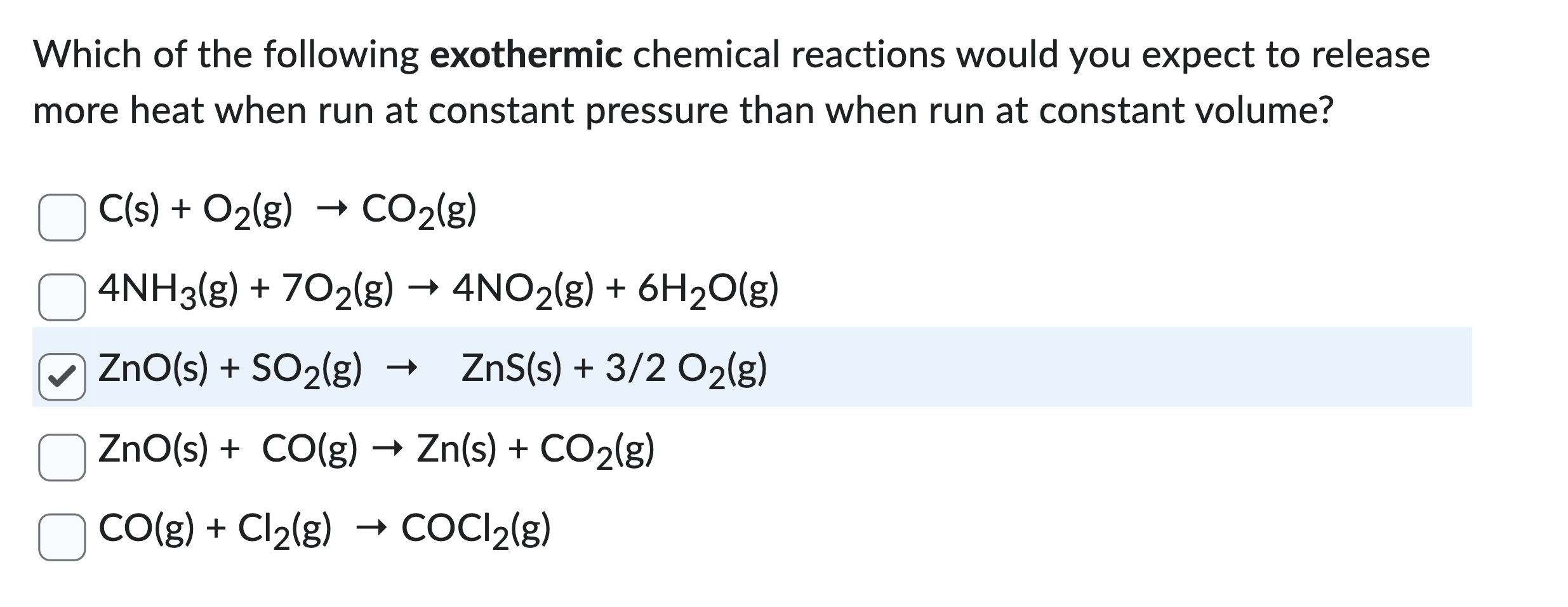 Solved Which of the following exothermic chemical reactions | Chegg.com