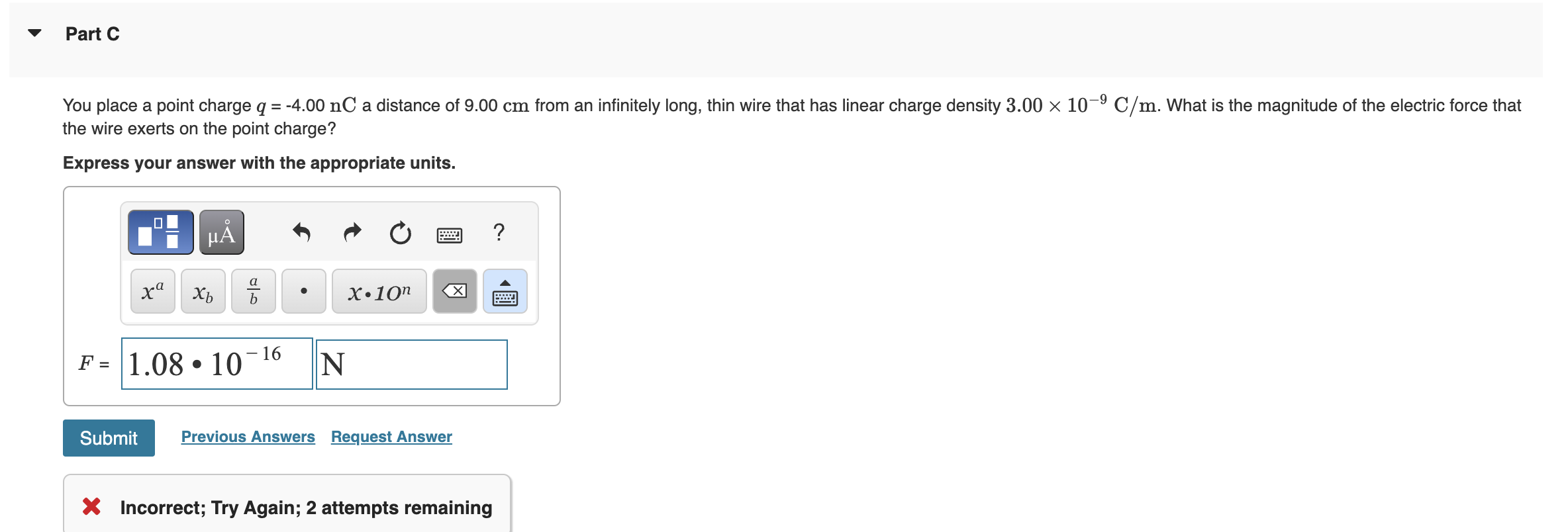 Solved You place a point charge q=−4.00nC a distance of 9.00 | Chegg.com