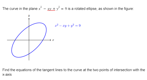 Solved The curve in the plane x2−xy+y2=9 is a rotated | Chegg.com