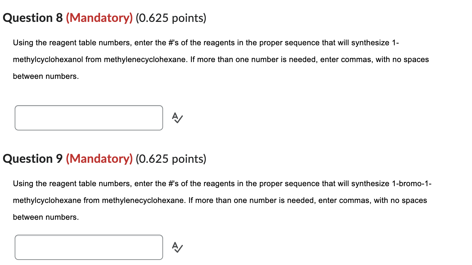 Using the reagent table numbers, enter the \#'s of | Chegg.com