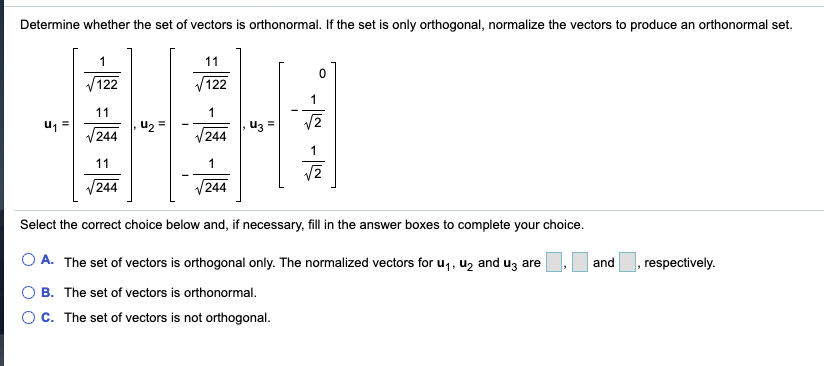 Solved Determine Whether The Set Of Vectors Is Orthonormal