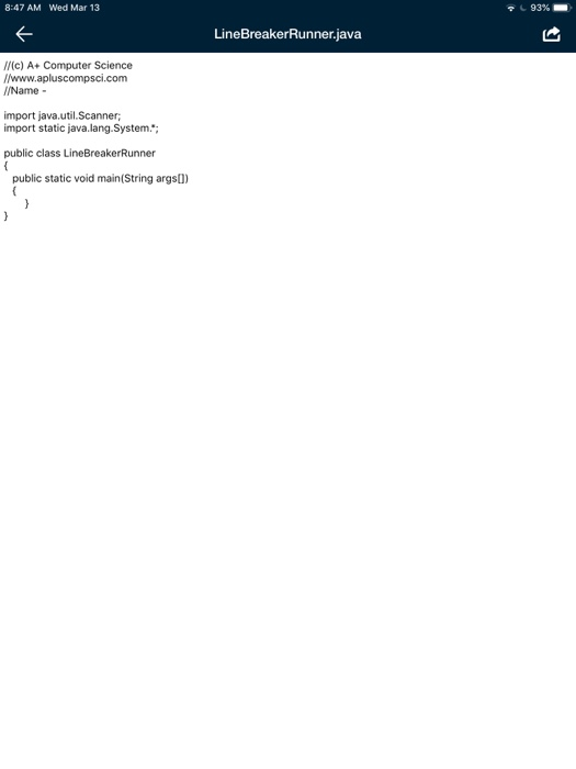 Solved 8:47 AM Wed Mar 13 93% 5·scanner-string-LineBreaker | Chegg.com