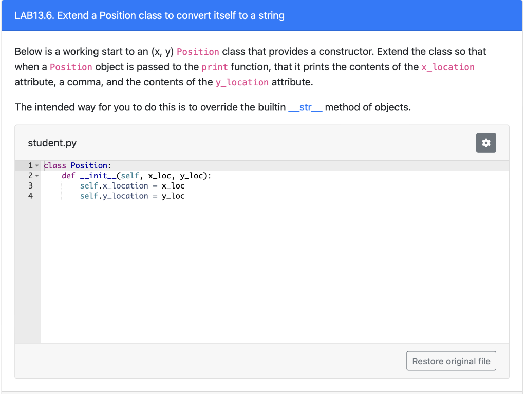 Solved Below is a working start to an (x,y) Position class | Chegg.com