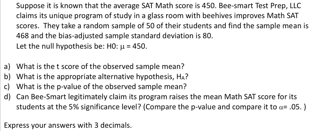 Solved Suppose it is known that the average SAT Math score | Chegg.com