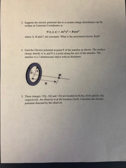 Solved 3. Suppose the electric potential due to a certain | Chegg.com