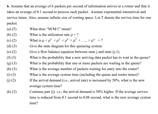 6. Assume that an average of 6 packets per second of | Chegg.com