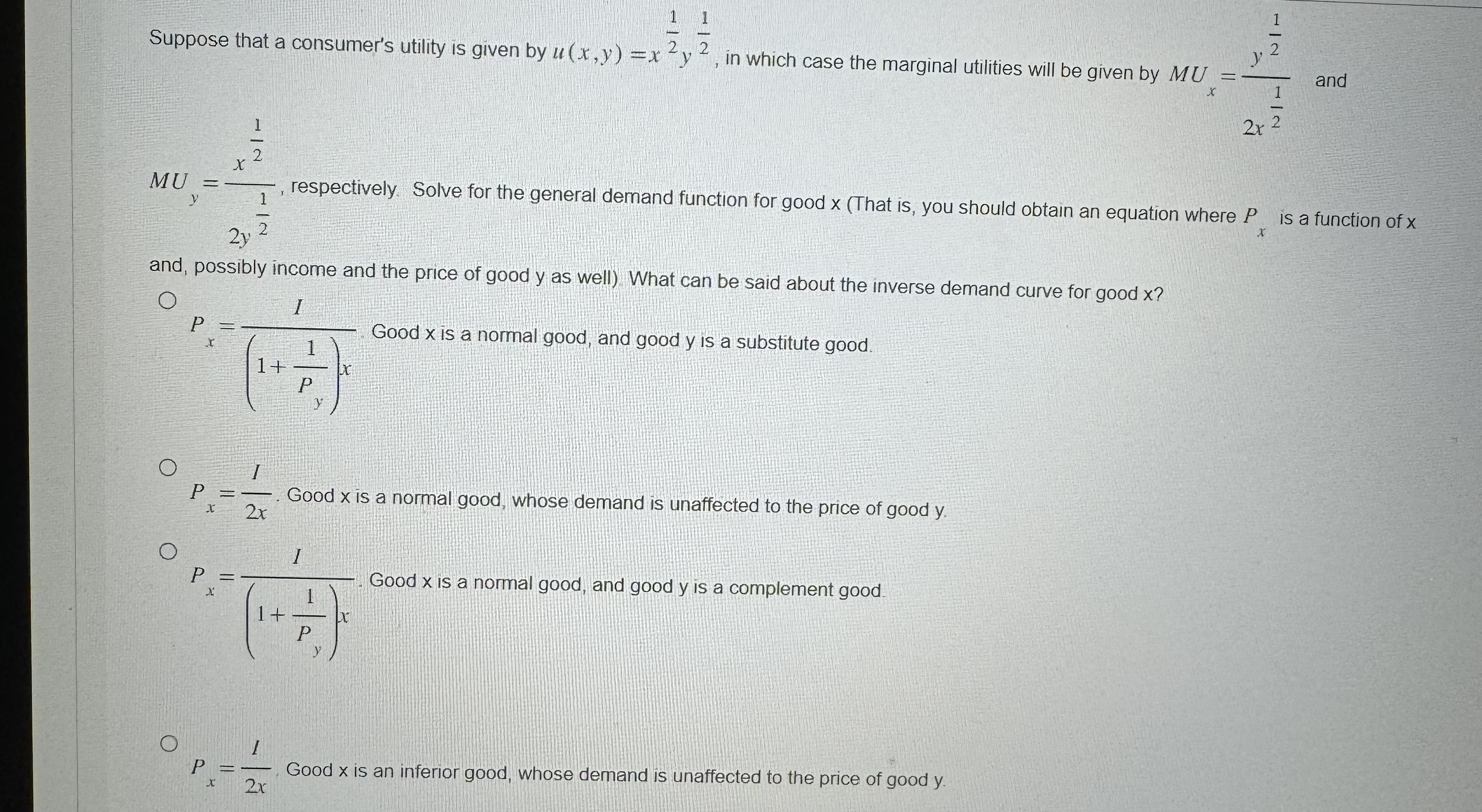 Solved )y, ﻿respectively. Solve for the general demand | Chegg.com