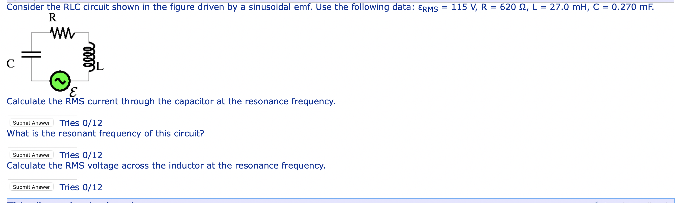 Solved = = Consider the RLC circuit shown in the figure | Chegg.com
