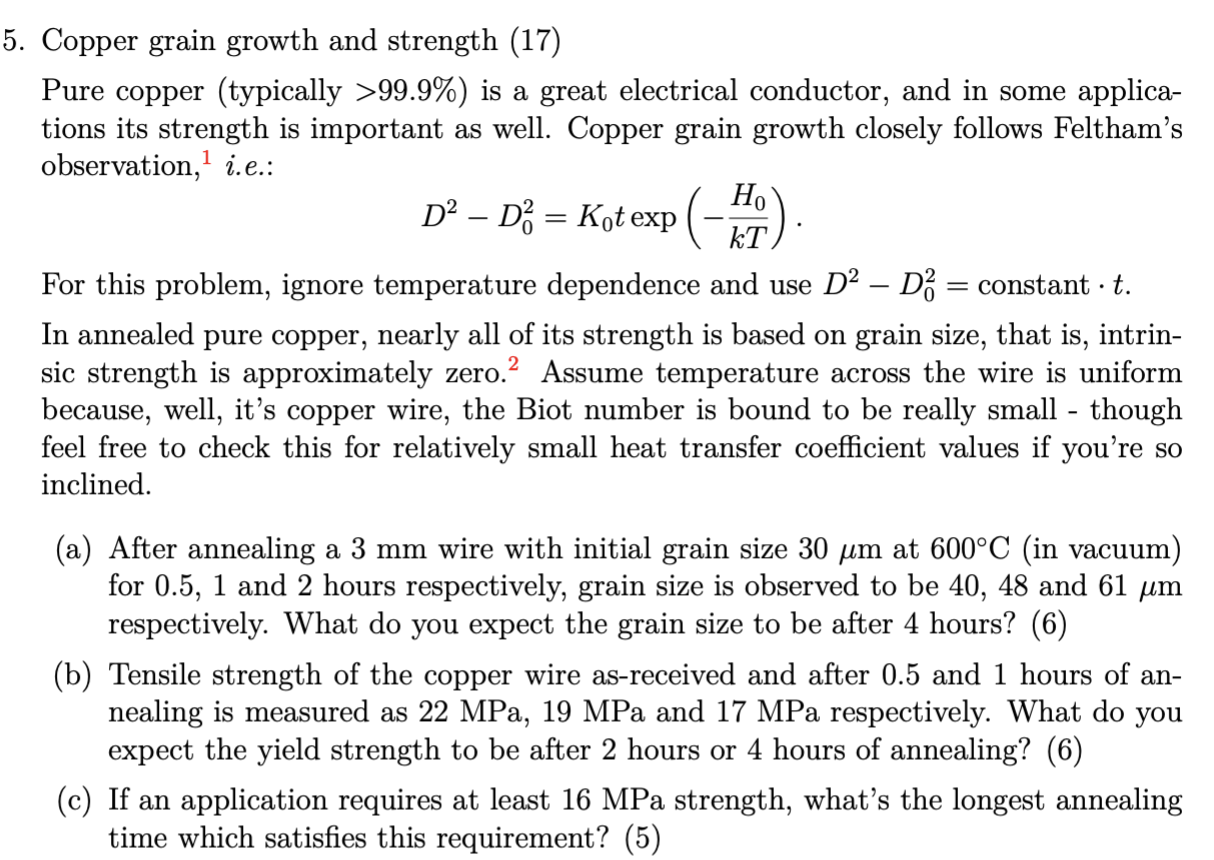 Solved Copper grain growth and strength (17) Pure copper | Chegg.com
