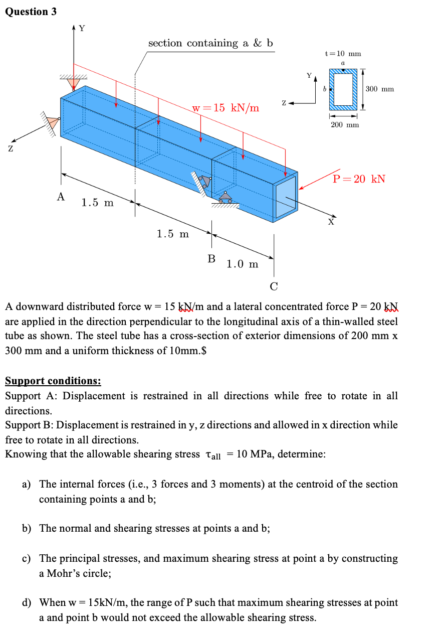 Solved Question 3 Y section containing a & b t=10 mm 300 mm | Chegg.com