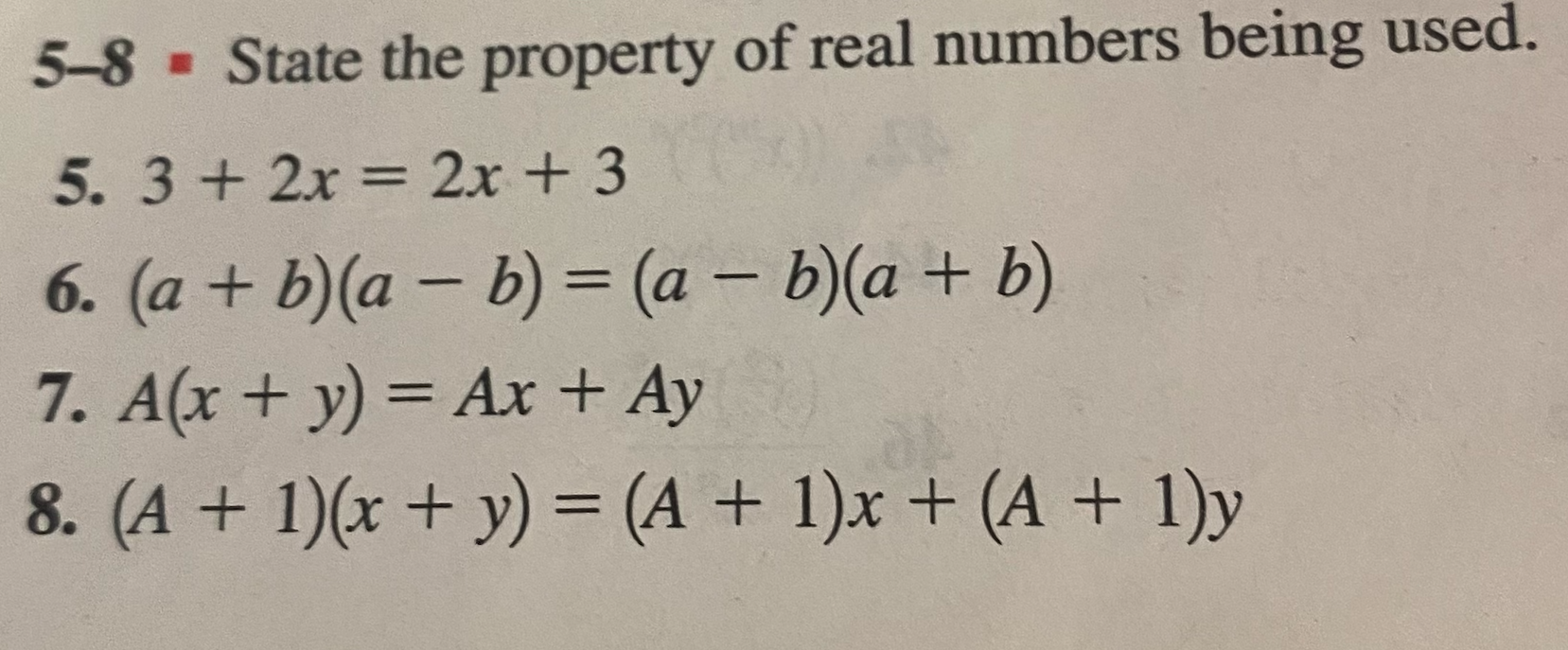 Solved 5−8= State the property of real numbers being used. | Chegg.com