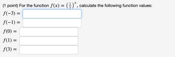 Solved 9 (1 point) For the function f(x) = ( 1 )*, calculate | Chegg.com