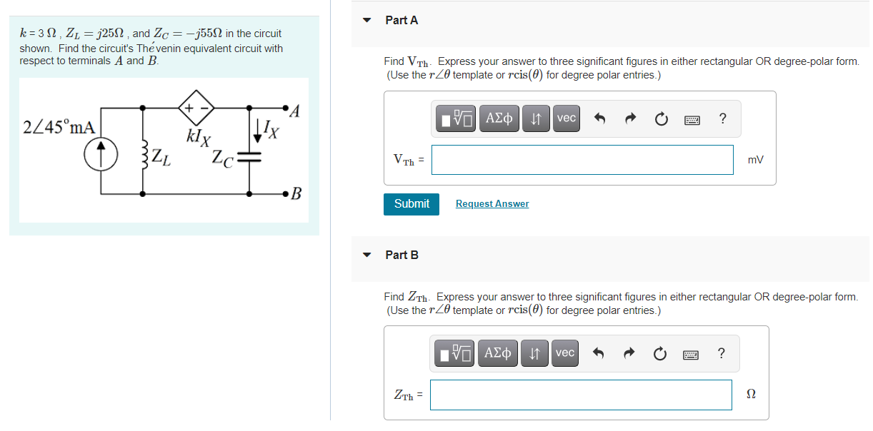 Solved k=3N, Z₁ =j25, and Zc =-j55 in the circuit shown. | Chegg.com