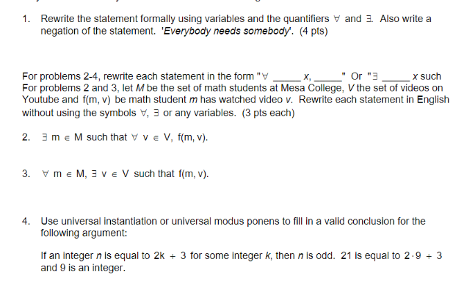 Solved 1. Rewrite the statement formally using variables and | Chegg.com