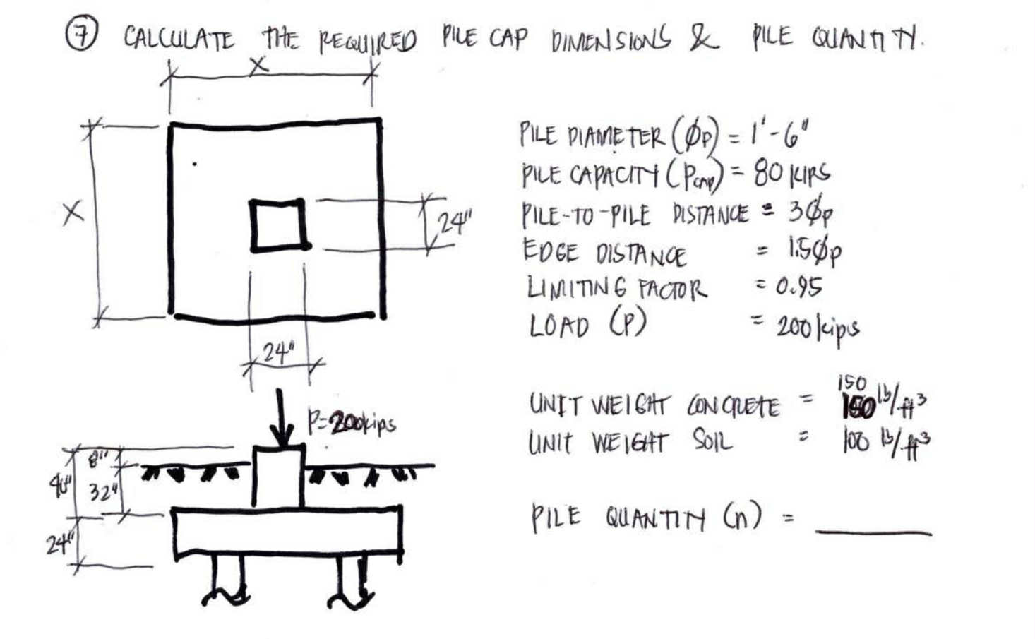 (7) ﻿CALCULATE THE REQUIRED PILE CAP DIMENSIONS & | Chegg.com