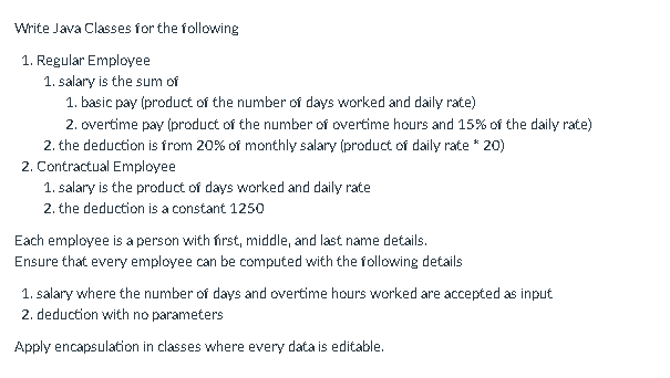 Solved Write Java Classes For The Following 1 Regular 0635