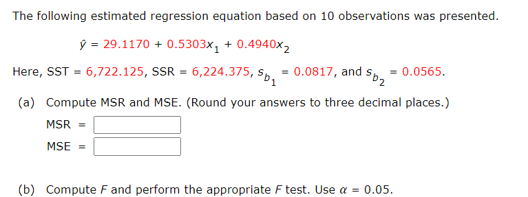 Solved The following estimated regression equation based on | Chegg.com