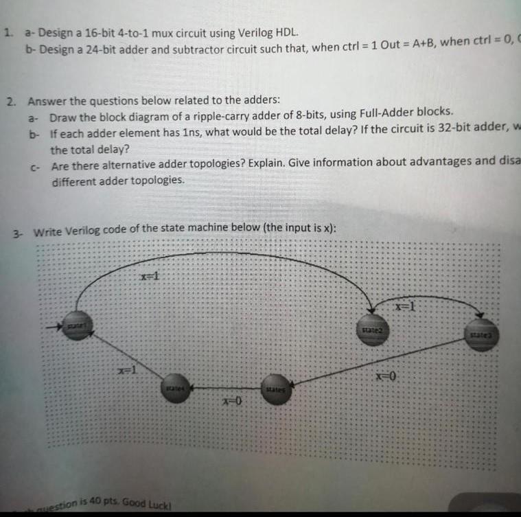 Solved 1 A Design A 16 Bit 4 To 1 Mux Circuit Using Verilog 6333