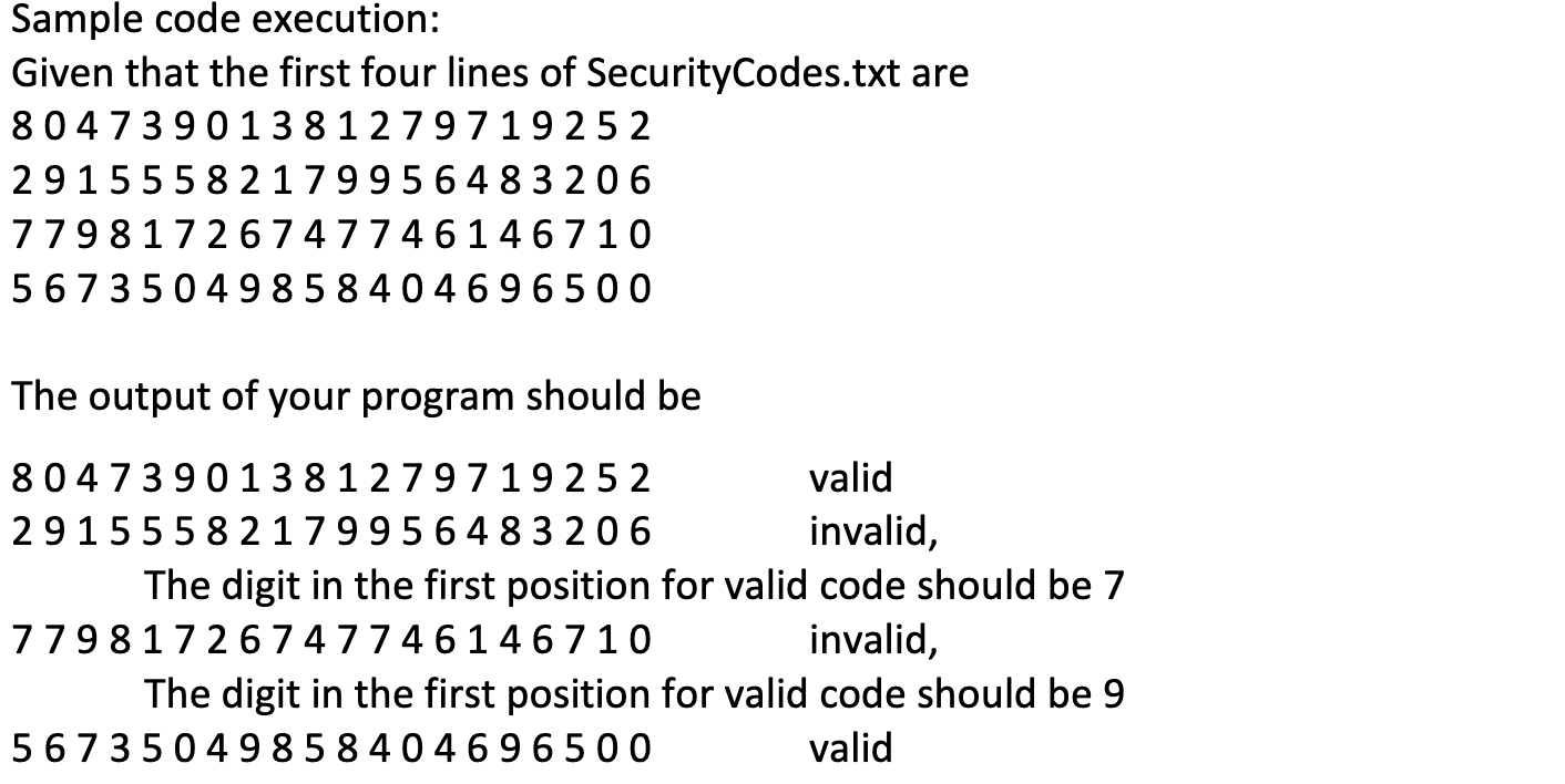 Solved The file Security Codes.txt contains a list of 20 | Chegg.com