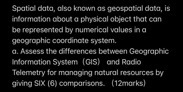 Solved Spatial data, also known as geospatial data, is | Chegg.com