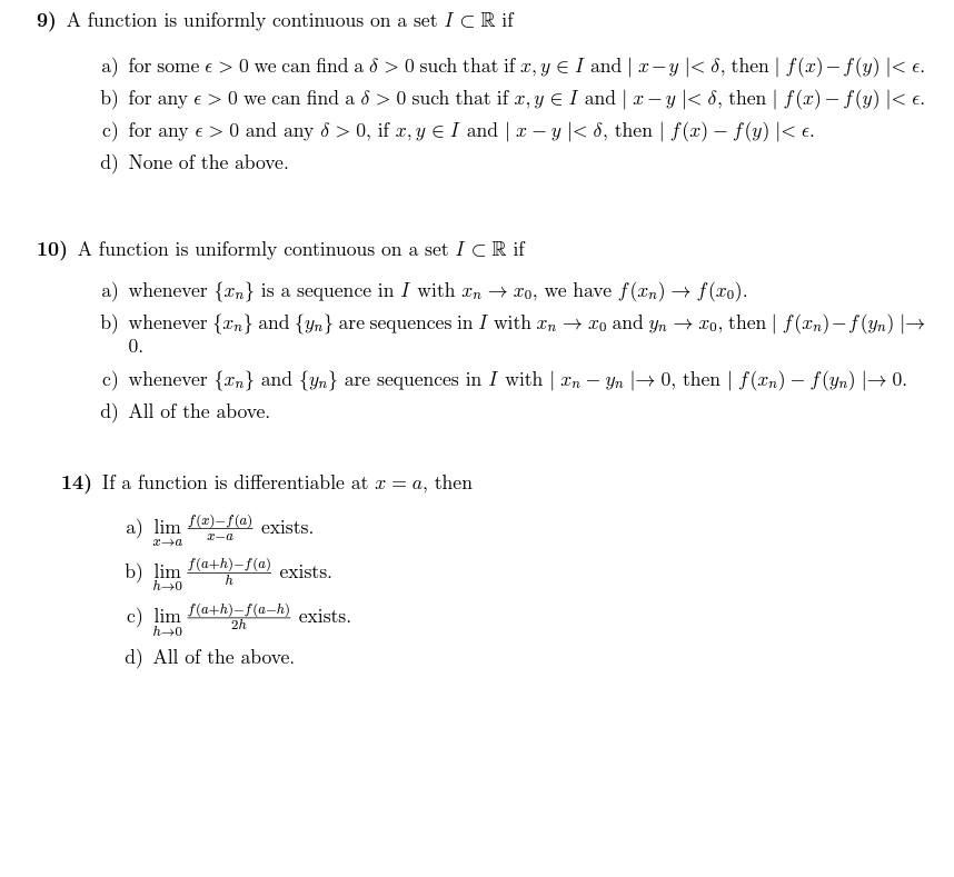 Solved 9 A Function Is Uniformly Continuous On A Set I⊂r If 6735